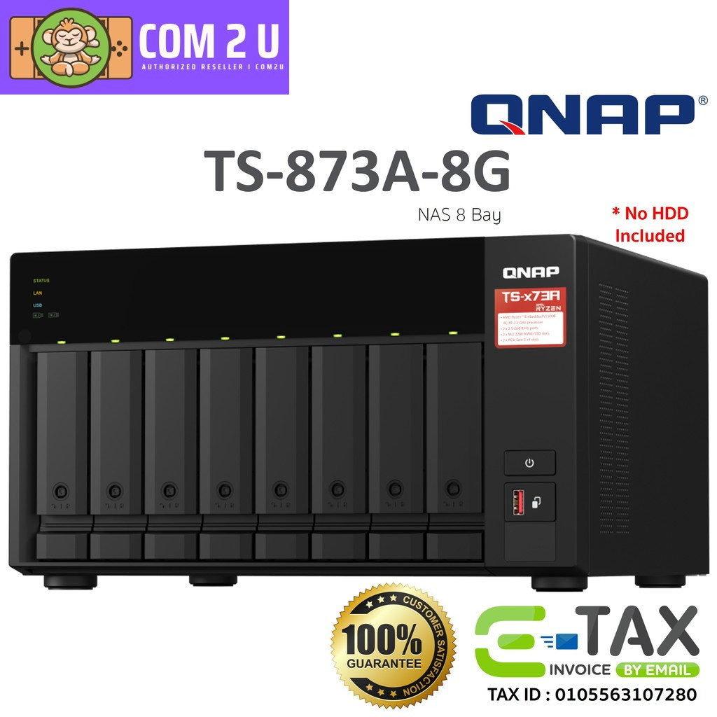 QNAP TS-873A-8G NAS อุปกรณ์เก็บข้อมูลบนเครือข่าย (HDD 8-Bay AMD V1500B 2.2GHz 8GB RAM) ของแท้ ...