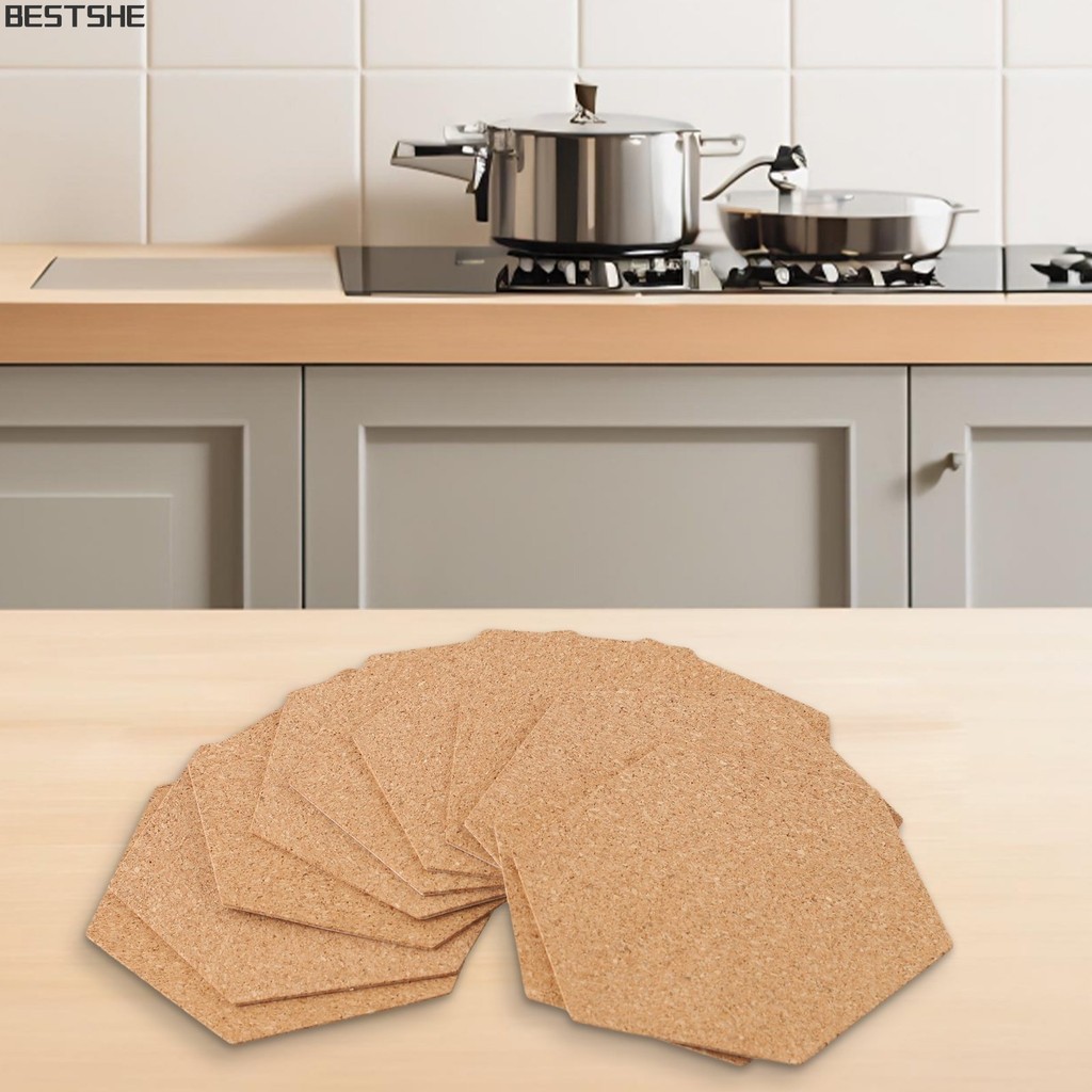 {bestshe} 100x85x1 มม. ที่รองแก้วหกเหลี่ยม Cork Cup Mat Pad Backed Wood ...