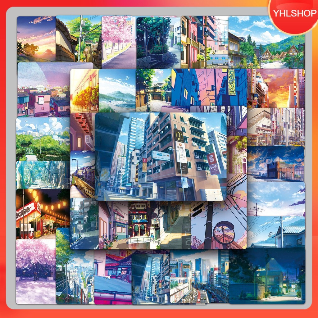 🍁YHL🍁พร้อมส่ง 50แบบ Sticker ภาพบรรยากาศรอบเมืองในอนิเมะญี่ปุ่น outdoor ...