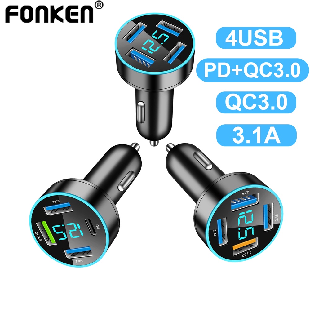 Fonken อะแดปเตอร์ชาร์จ USB QC3.0 4 พอร์ต ชาร์จเร็ว สําหรับรถยนต์ | Shopee Thailand