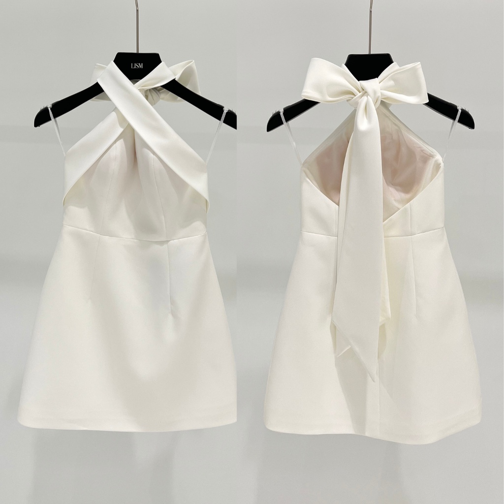 Lism D-093 ชุดเดรสสั้นผูกคอโบว์ | Shopee Thailand
