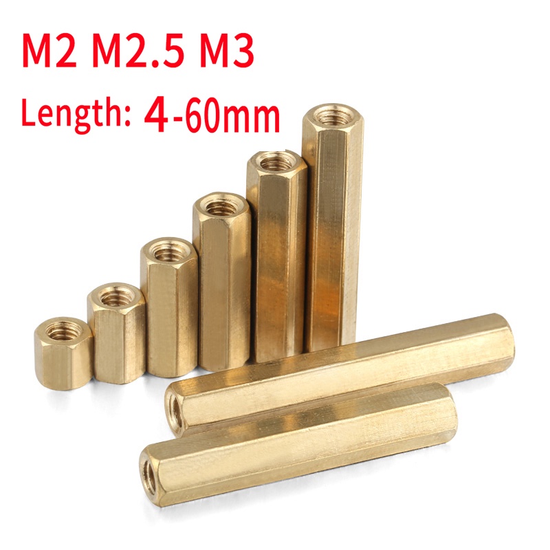 10-50pcs Hex หญิงหญิง M2 M2.5 M3 M4 ทองเหลือง standoff spacer หกเหลี่ยม ...