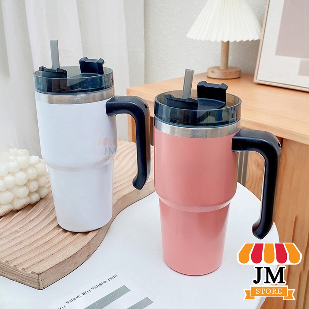 แก้วเก็บความเย็น Stainless Steel Tumbler พร้อมหูจับ แก้วเก็บอุณหภูมิ สแตนเลส 304 ความจุ 900ML ...