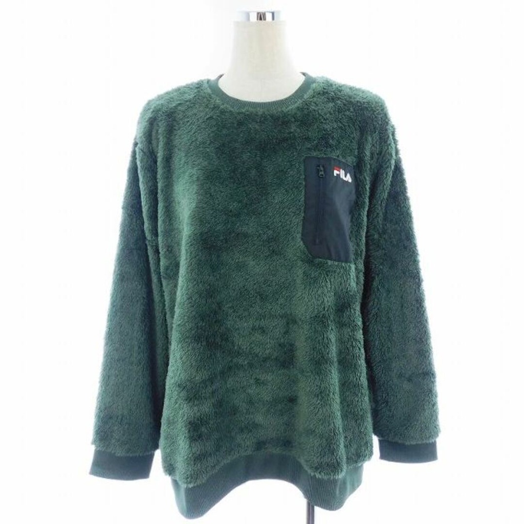 เสื้อกันหนาว FILA FILA Air Shaggy Crew มีซิป สีเขียว LL จากญี่ปุ่น มือ ...