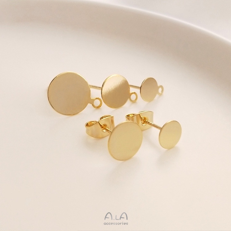 การเก็บรักษาสีแผ่นดิสก์สีทองอ่อน14K S925เข็มเงินพร้อมตะขอต่างหูก้นแบนต่างหูขาแบน DIY วัสดุ ...