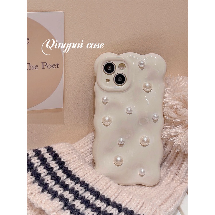 Ins ใหม่ เคสโทรศัพท์มือถือนิ่ม ประดับไข่มุก สีขาวนม สามมิติ สร้างสรรค์ สําหรับ iPhone 15promax ...