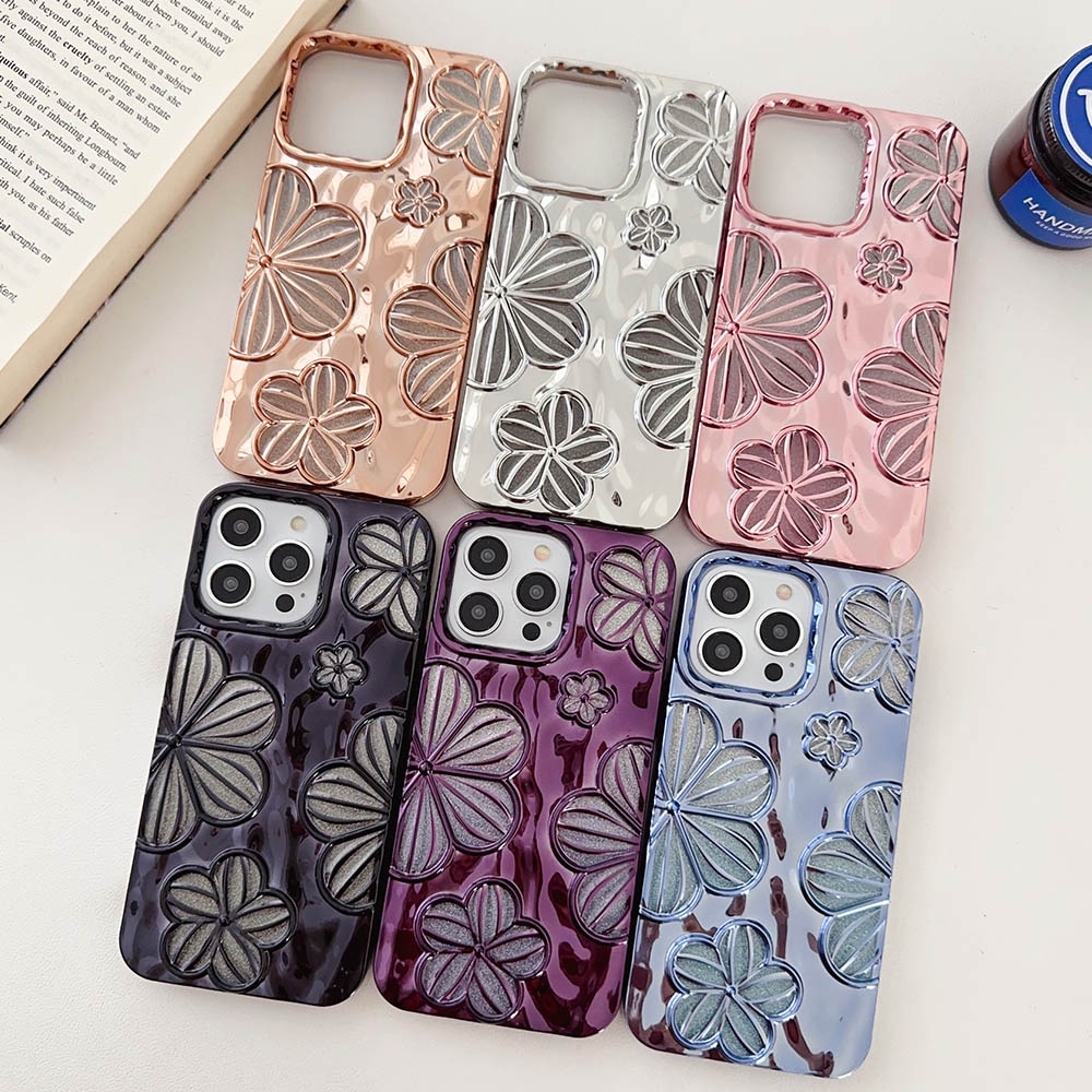 เคสโทรศัพท์มือถือแบบนิ่ม แต่งกลิตเตอร์ ไล่โทนสี ลายดอกไม้ 3D สําหรับ ...