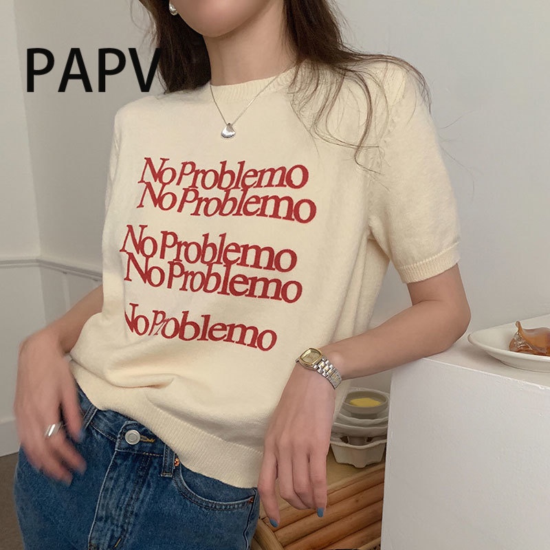 Papv เสื้อคอกลม แขนสั้น ผ้าถัก พิมพ์ลายตัวอักษร ทรงหลวม 8120 | Shopee ...