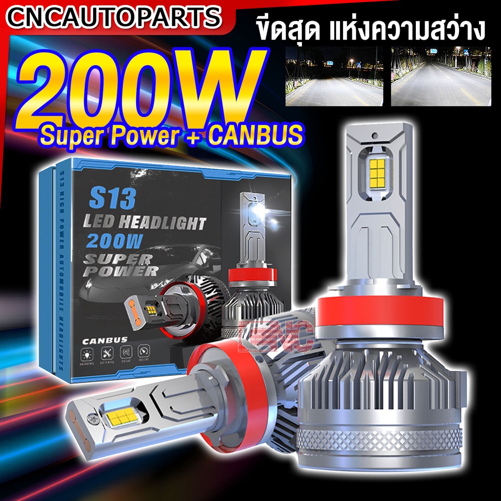 S13 LED หลอดไฟหน้า 200W 40000LM H4 H7 H8 H11 H1 HB3 HB4 9006 หลอดไฟตัด ...