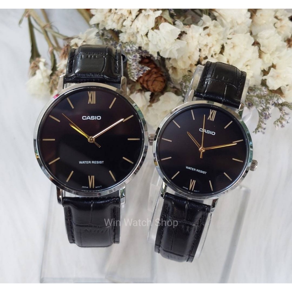 นาฬิกา Casio คู่รัก รุ่น MTP-VT01L-1B ,LTP-VT01L-1B สายหนังรุ่นใหม่ สไตล์ DW - ของใหม่ของแท้ ...
