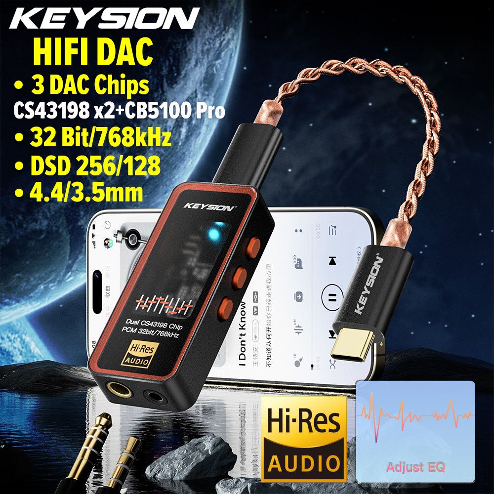 Keysion Dual CS43198 DAC เสียง HiFi ถอดรหัส 768KHz DSD256 Type-C ถึง 3. ...