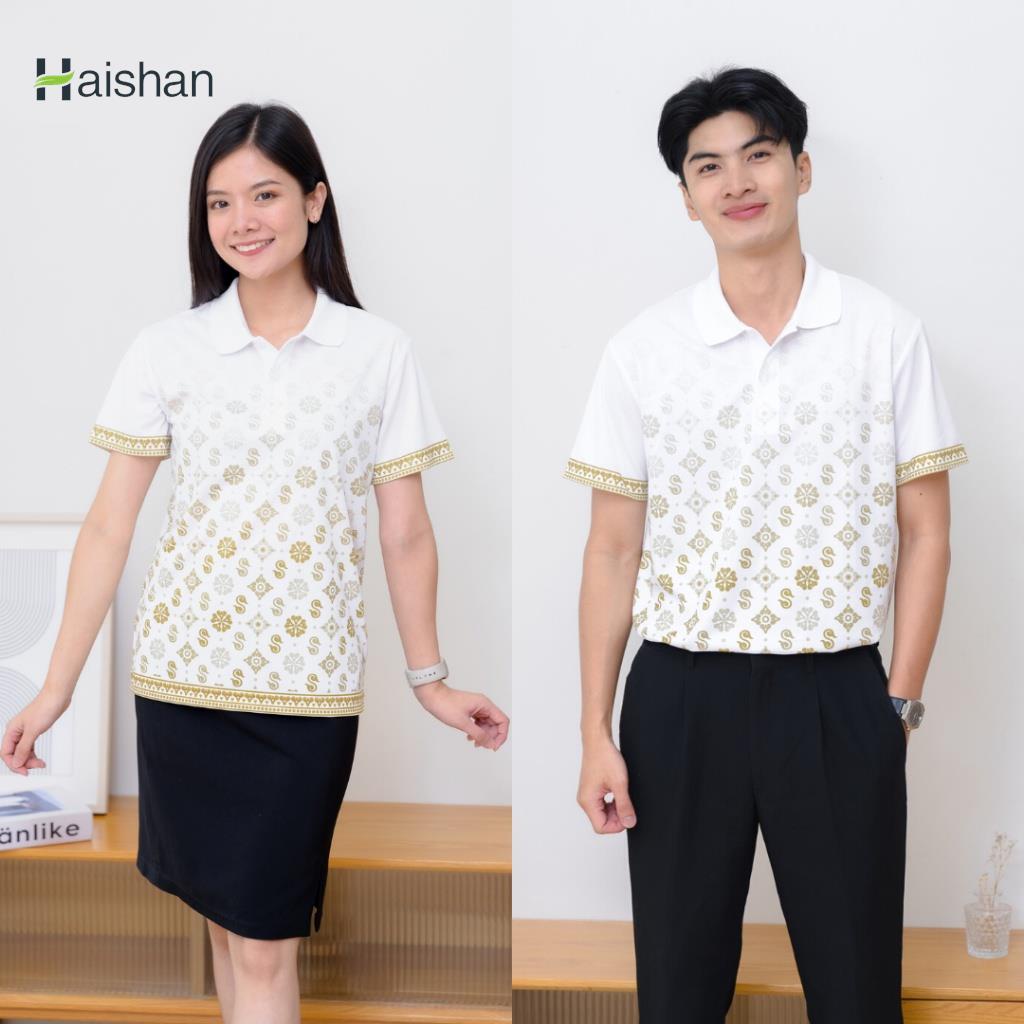 Haishan โปโล ลายไทยดอกรักราชกัญญา เสื้อหน่วยงาน พิมพ์ลาย เกรดพรีเมียม ...