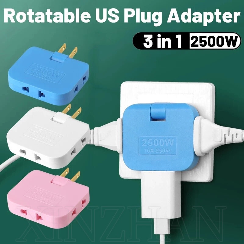 [US Plug Rotatable Socket Converter][3 In 1 Extension Multi Plug ...