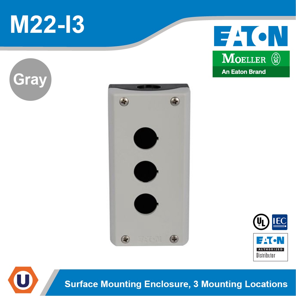 EATON MOELLER M22-I3 Control Station Enclosure, Surface Mount, Polycarbonate, 3Holes, 22mm, Grey ...