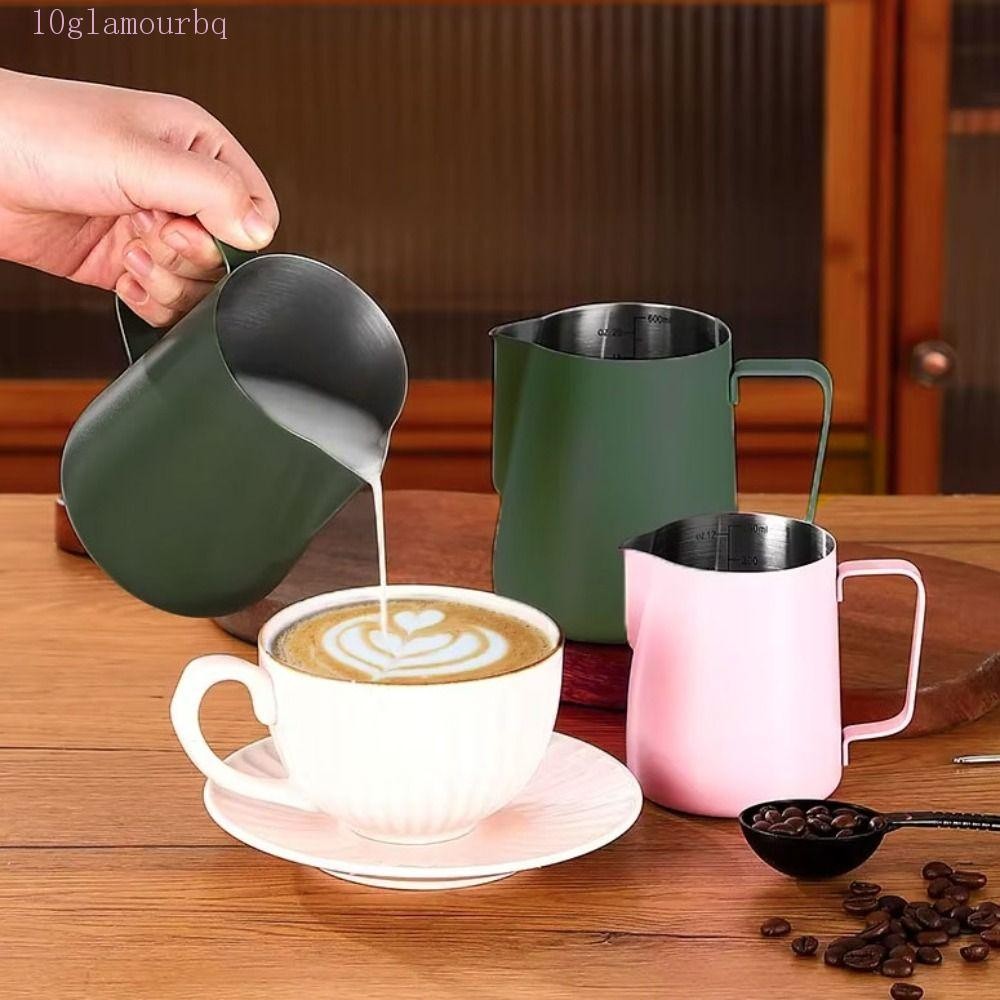 Glamourbq กาแฟนม Frothing Pitcher, สแตนเลสพร้อม Scale Latte Art ถ้วย, Coffeeware 350/600ml V รูป ...