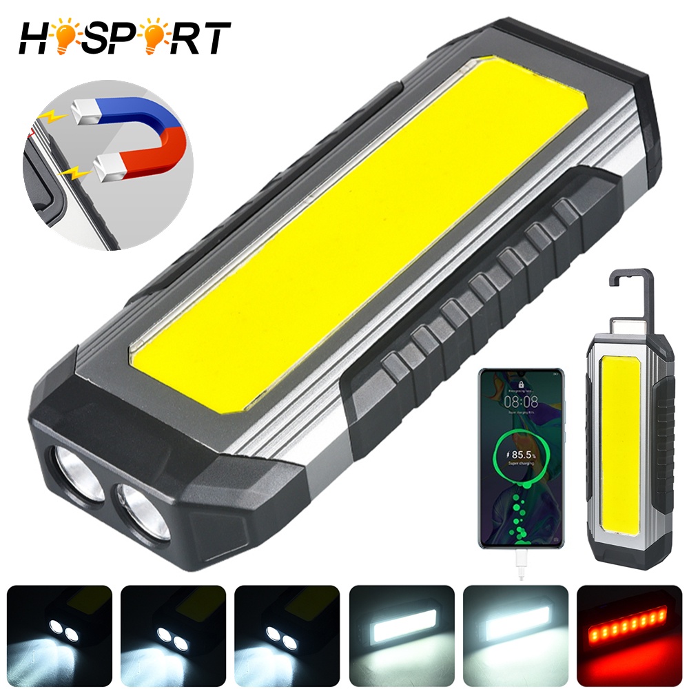 XPE LED COB Flashlight with Magnet Searchlight TYPE-C Charging Work ...
