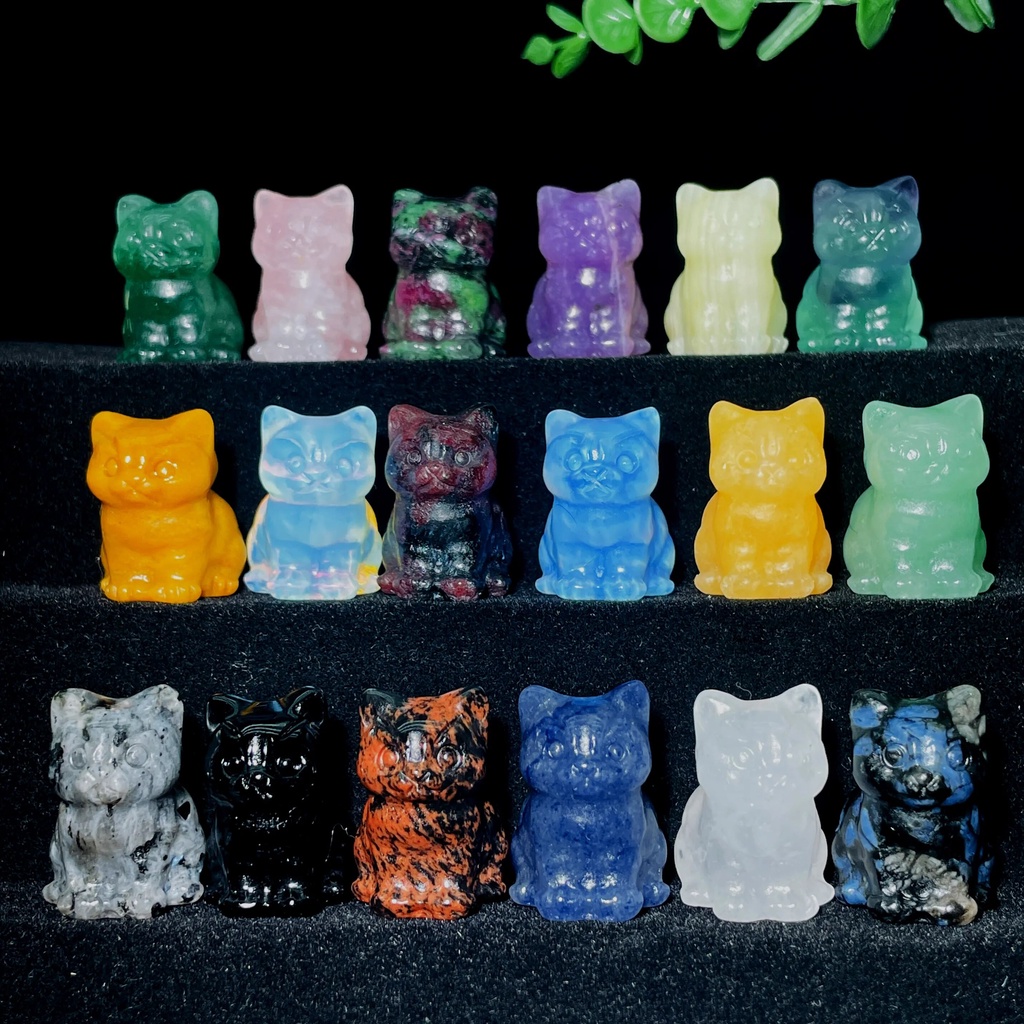 1PC Cute Jauntily Sitting Cat Natural Crystal Kitty Carving Gift for ...