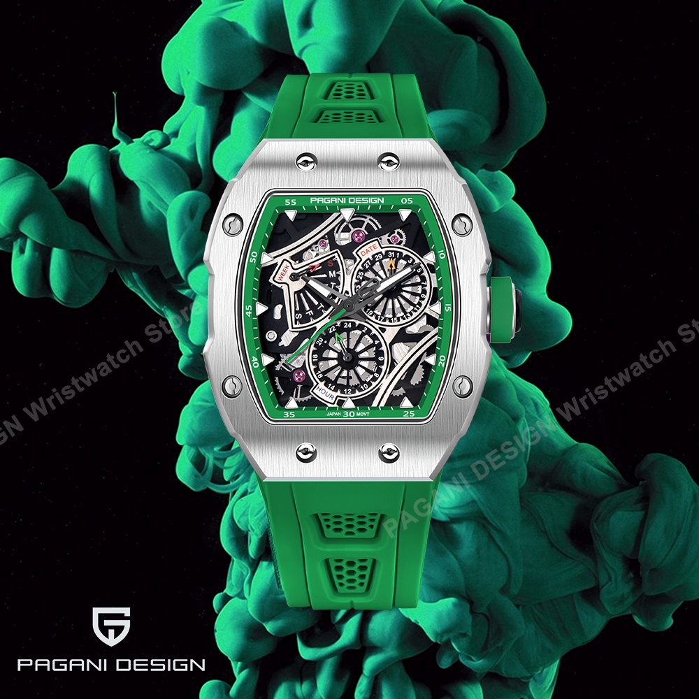 PAGANI DESIGN ต้นฉบับ 41 มม. ขอบ Tonneau Skeleton ควอตซ์ผู้ชายนาฬิกา ...