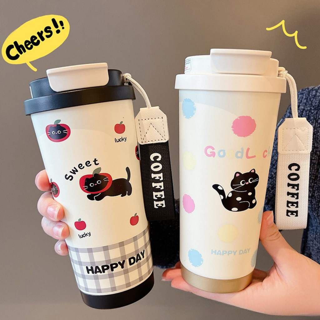 QCOOL แก้วน้ำเก็บอุณหภูมิ 550ml สแตนเลส 316 + เซรามิค ลายสุดคิ้วท์ น้ำหนักเบา พกพาง่าย มีหลอดใน ...