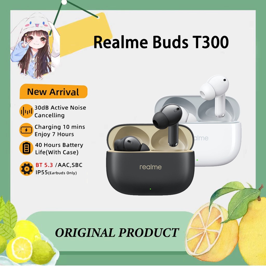 ของแท้ realme Buds T300 หูฟังไร้สาย 30dB ตัดเสียงรบกวน บลูทูธ 5.3 TWS แบตเตอรี่ 40 ชั่วโมง IP55 ...