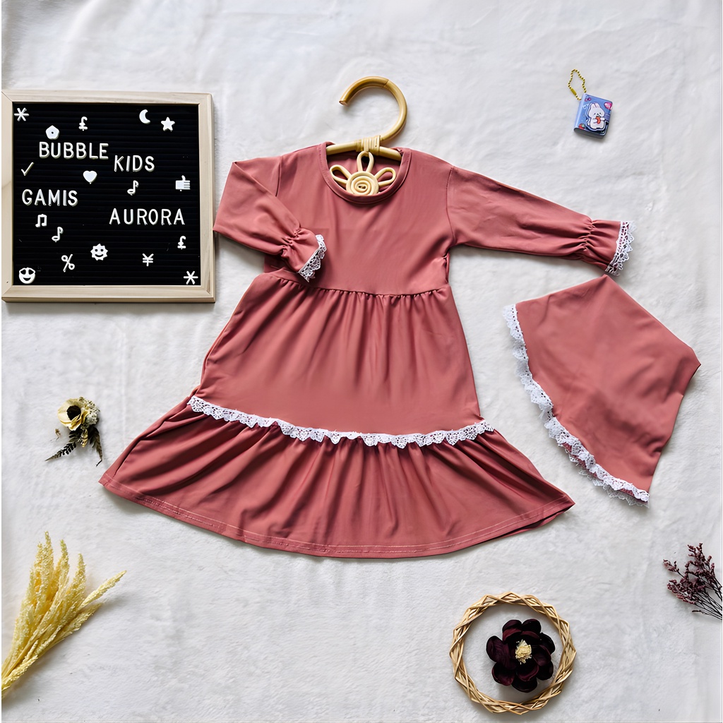 Gamis Baby Girl Free Hijab Aurora New Born 0 - 3 ปี Dusty | Shopee Thailand