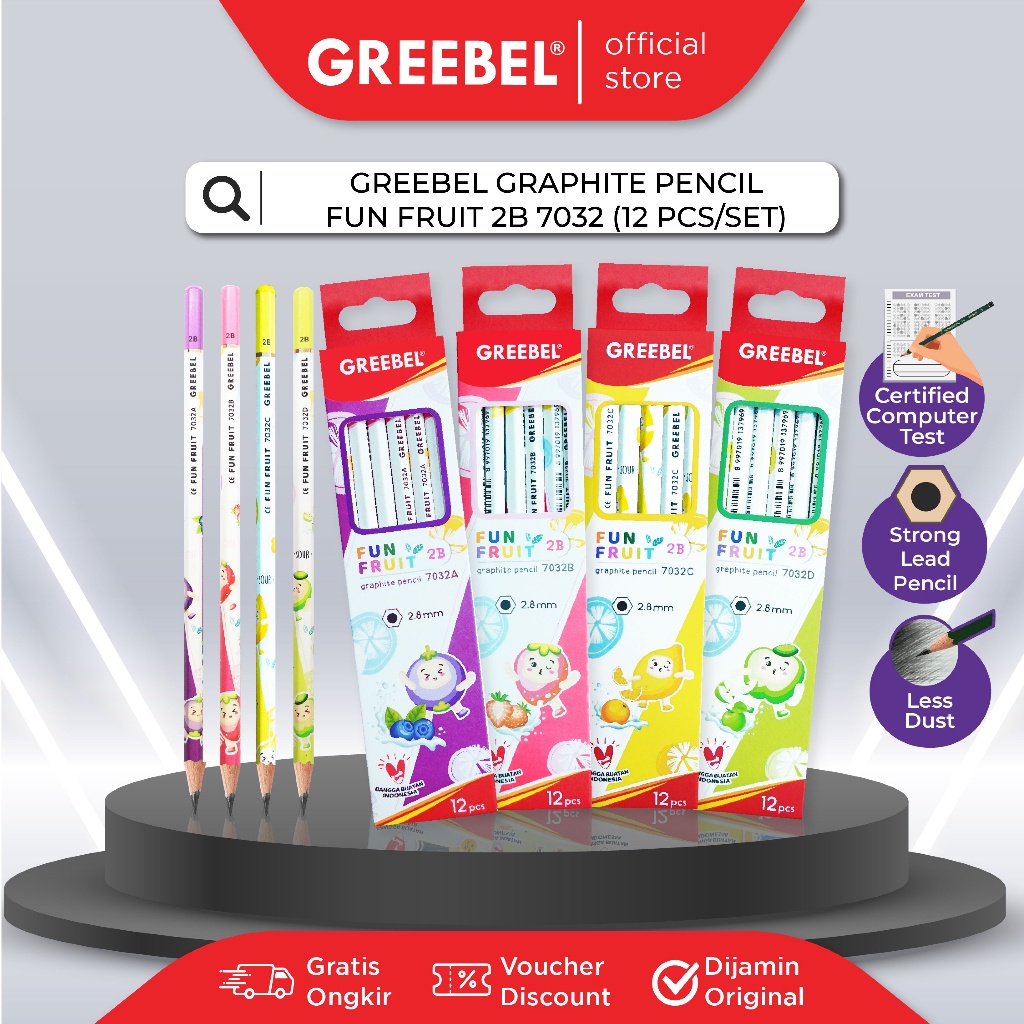 Greebel 2B ดินสอไม้ลายตัวละคร 7032 FUN FRUITE - ดินสอ 2B Greebel ...