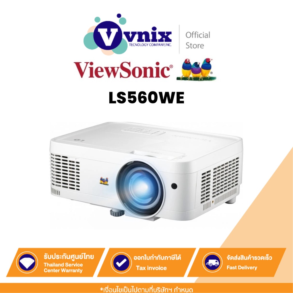 VIEWSONIC LS560WE 3,200 ANSI Lumens WXGA Short Throw LED Business/Education Projector By Vnix ...