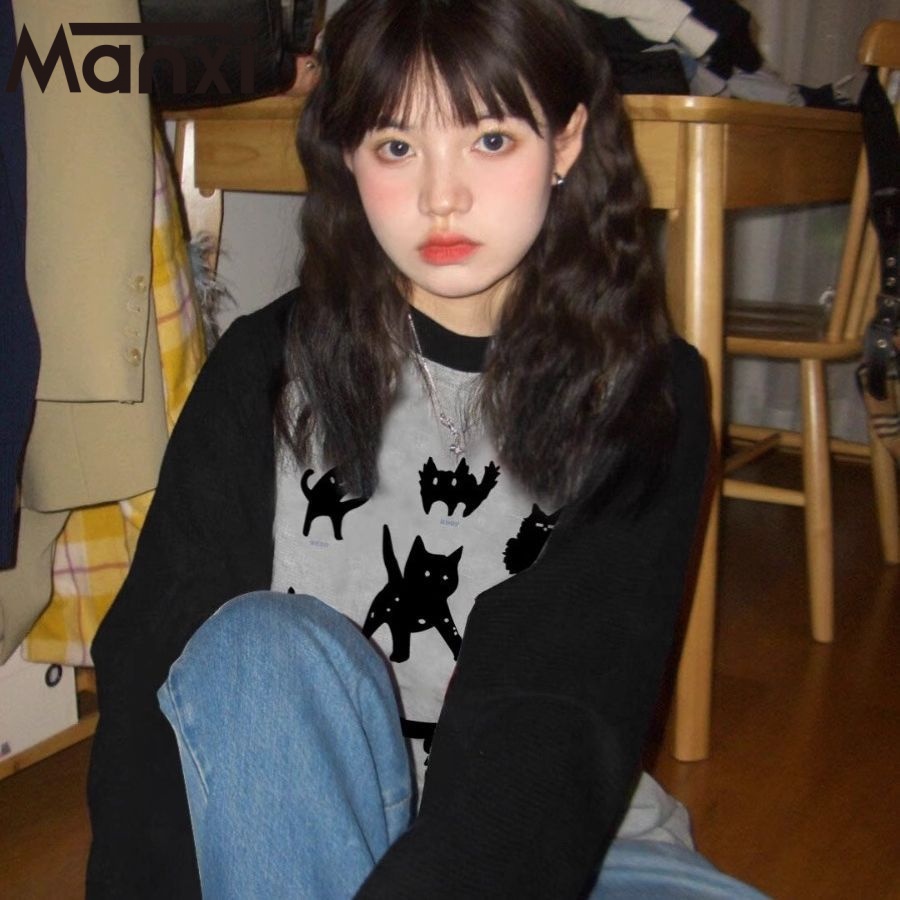 Manxi เสื้อครอป เสื้อแฟชั่นผู้หญิง วินเทจ ชิค สไตล์ แฟชั่น WTX23B0QUT ...