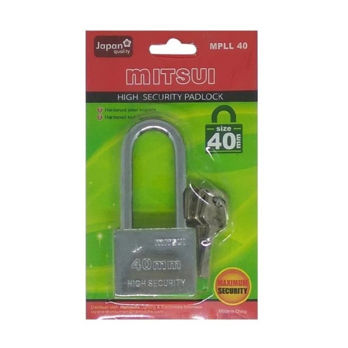 กุญแจคอยาวเหล็ก Mitsui MPLL ขนาด 40 50 60 มม. กุญแจรักษาความปลอดภัยสูง ...