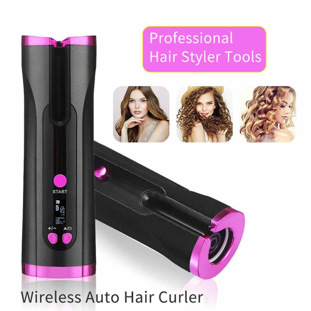 Automatic Hair Curler Cordless Curling Iron Wireless Rotating LCD ...