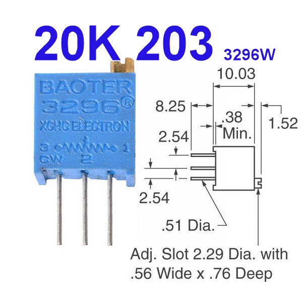 (5ชิ้น)VR เกือกม้า 20 Kohm (203) 3296W Trimpot Variable Resistor ...