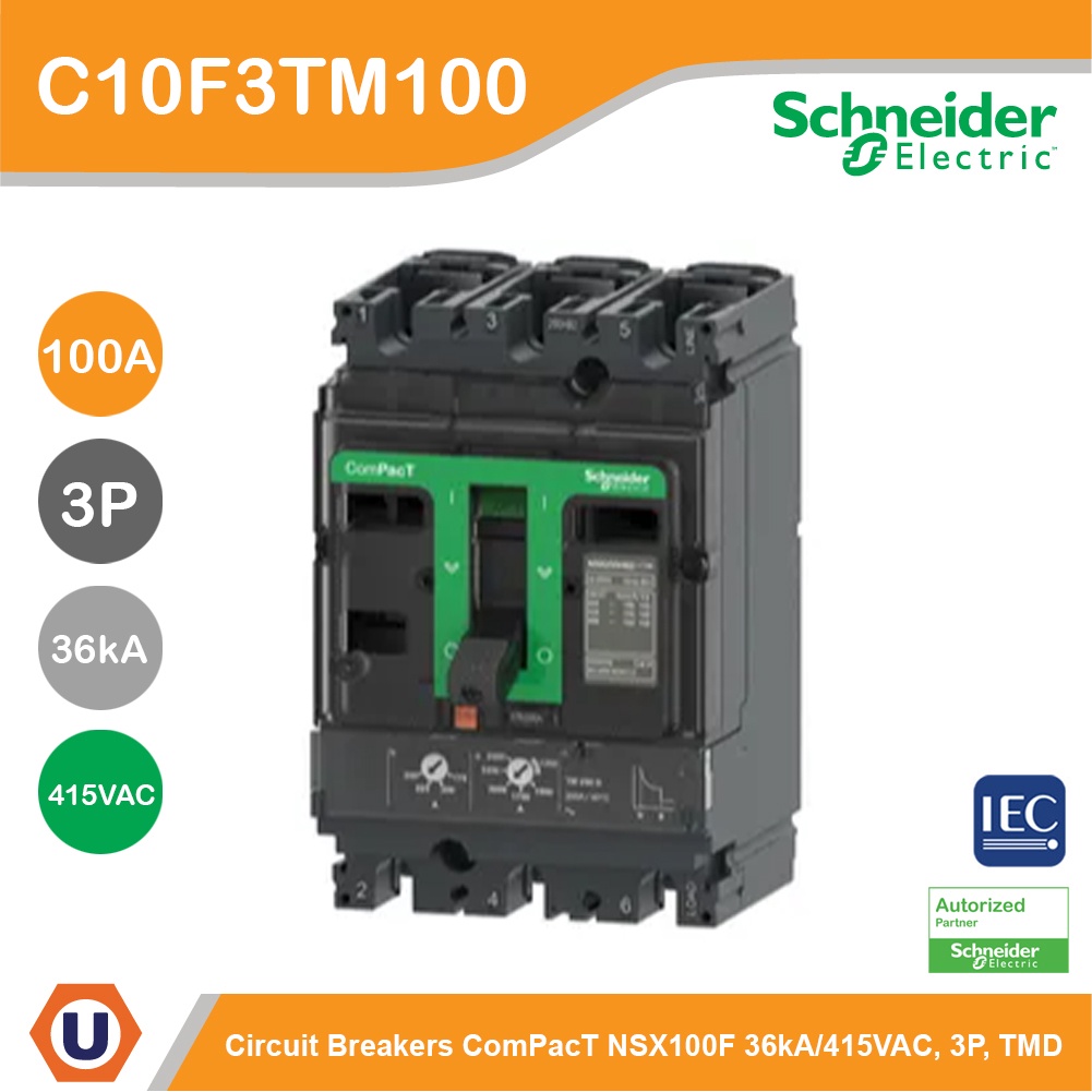 Schneider Circuit breaker, ComPacT NSX100F, 36kA/415VAC, 3 poles, TMD ...