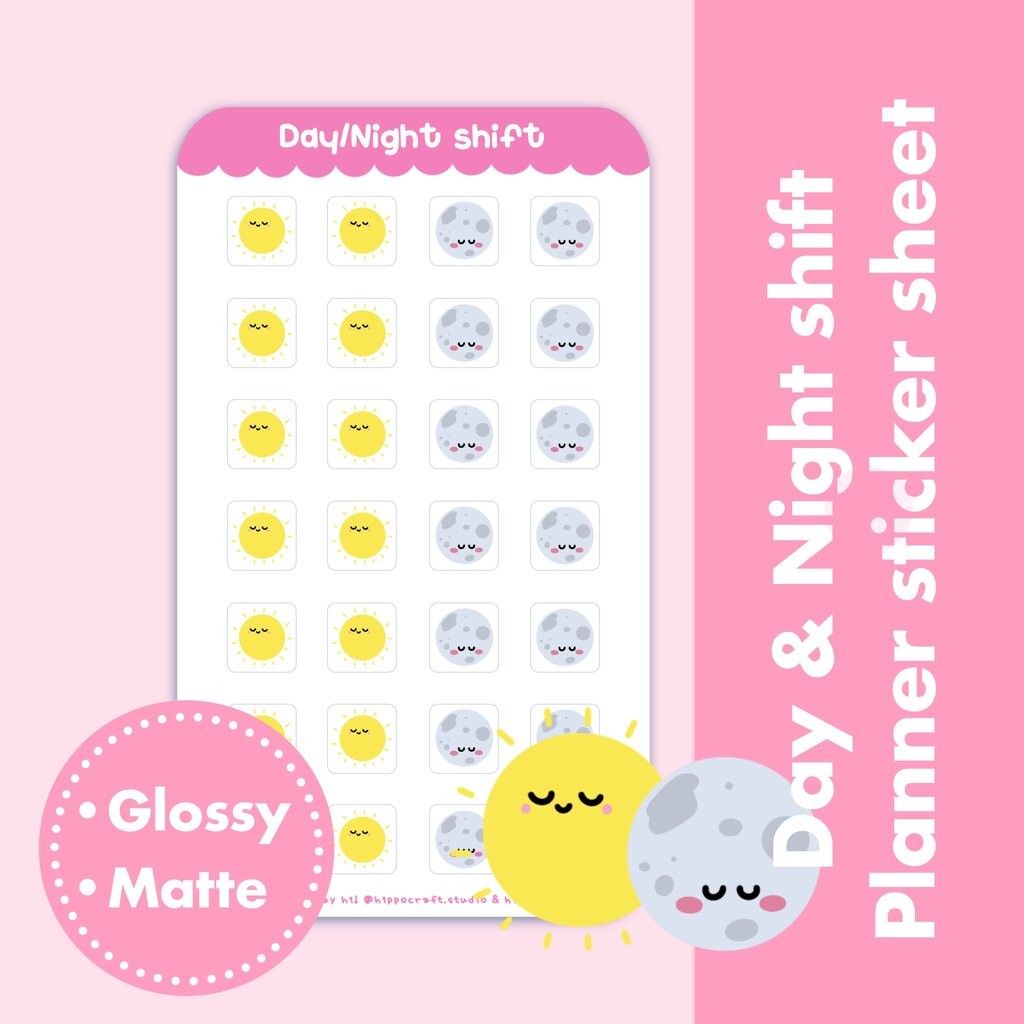 Day shift & Night Shift | Planner sticker sheet ไอคอนกะกลางวันและกะ ...