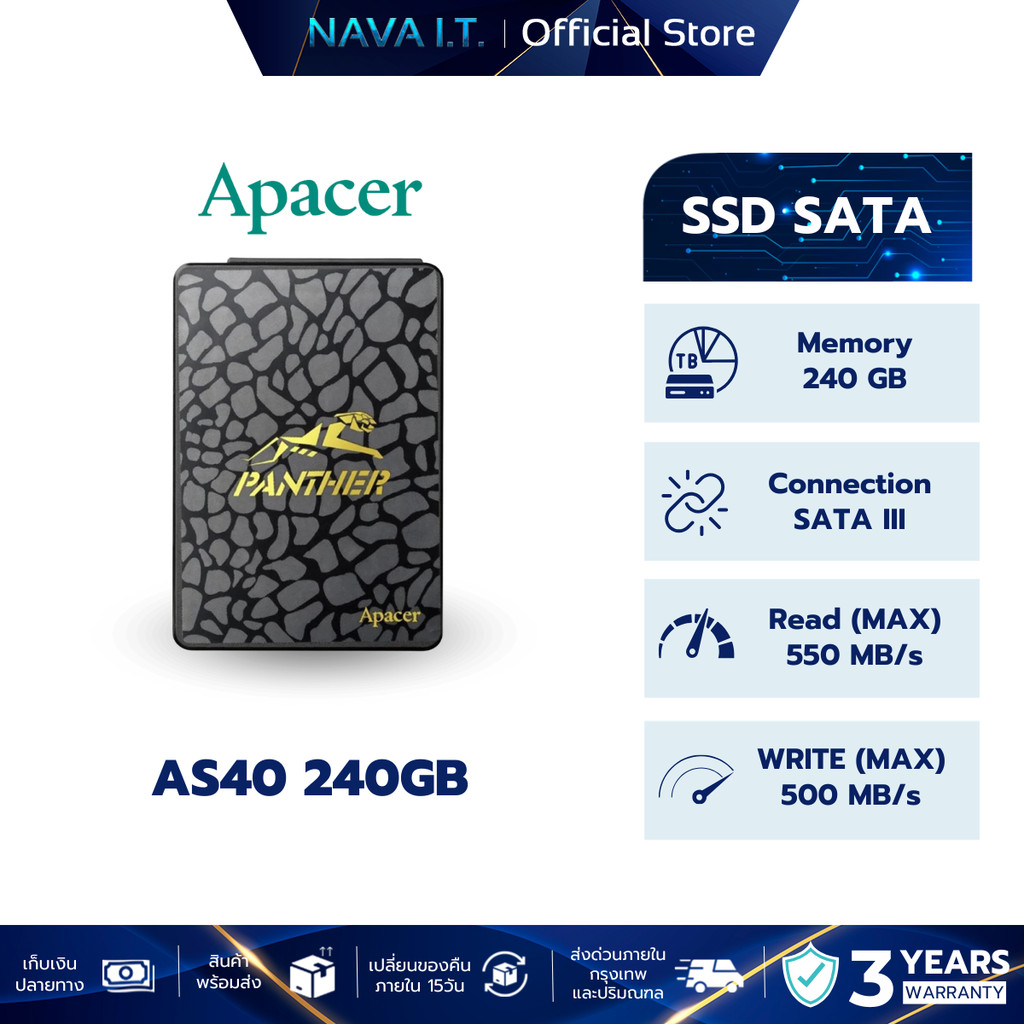 Apacer AS340 240GB PANTHER SSD SATA III 2.5" R/W up to 550/500Mbps. 3 ...