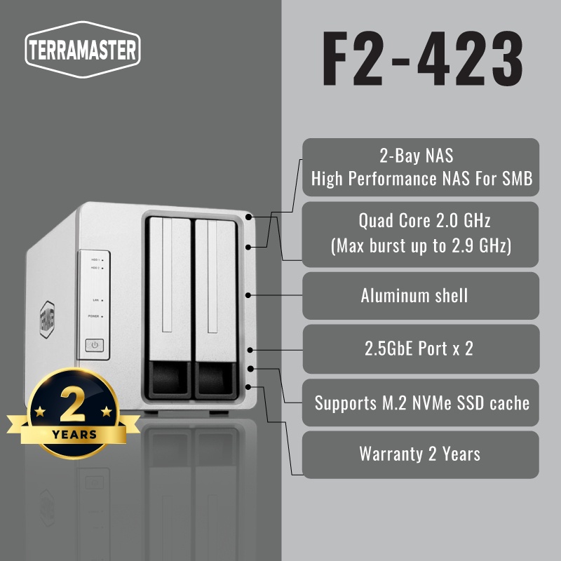 TerraMaster F2-423 2-Bay High Performance NAS For SMB อุปกรณ์จัดเก็บ ...