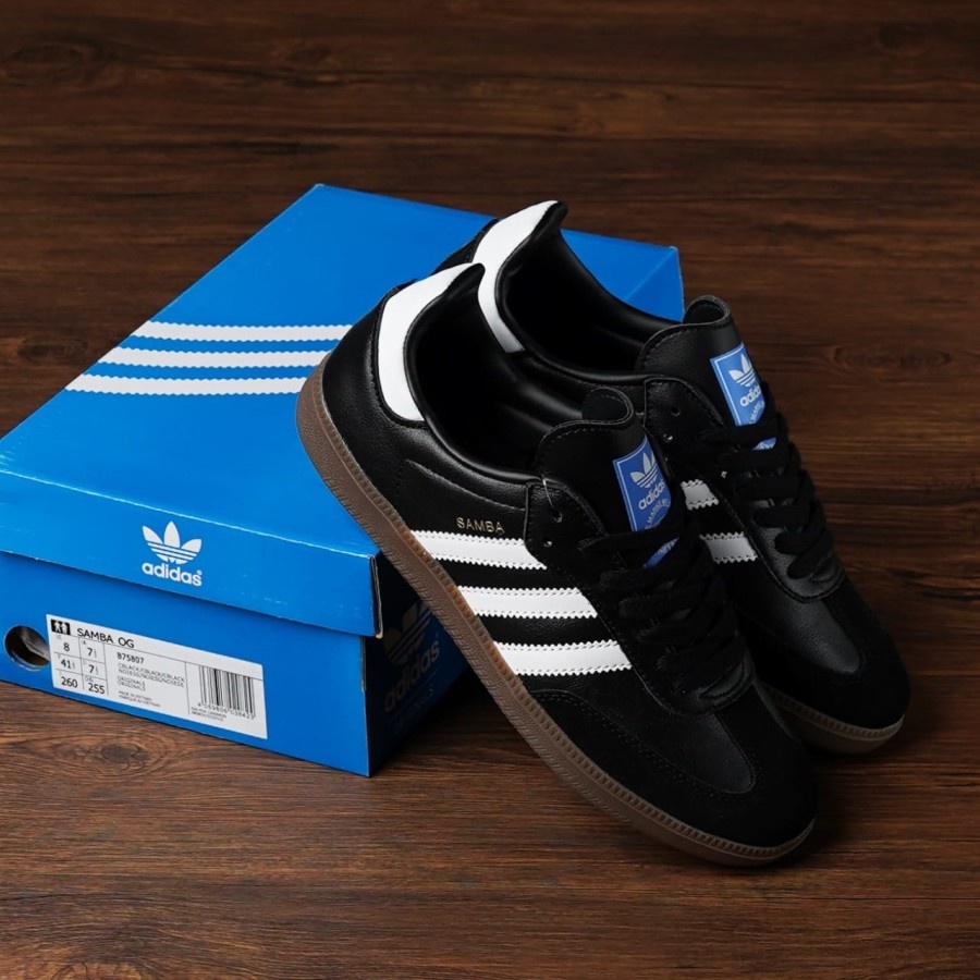 Adidas Samba OG Classic Leather SUEDE สีดำสีขาว Gum Sepatu รองเท้า ...