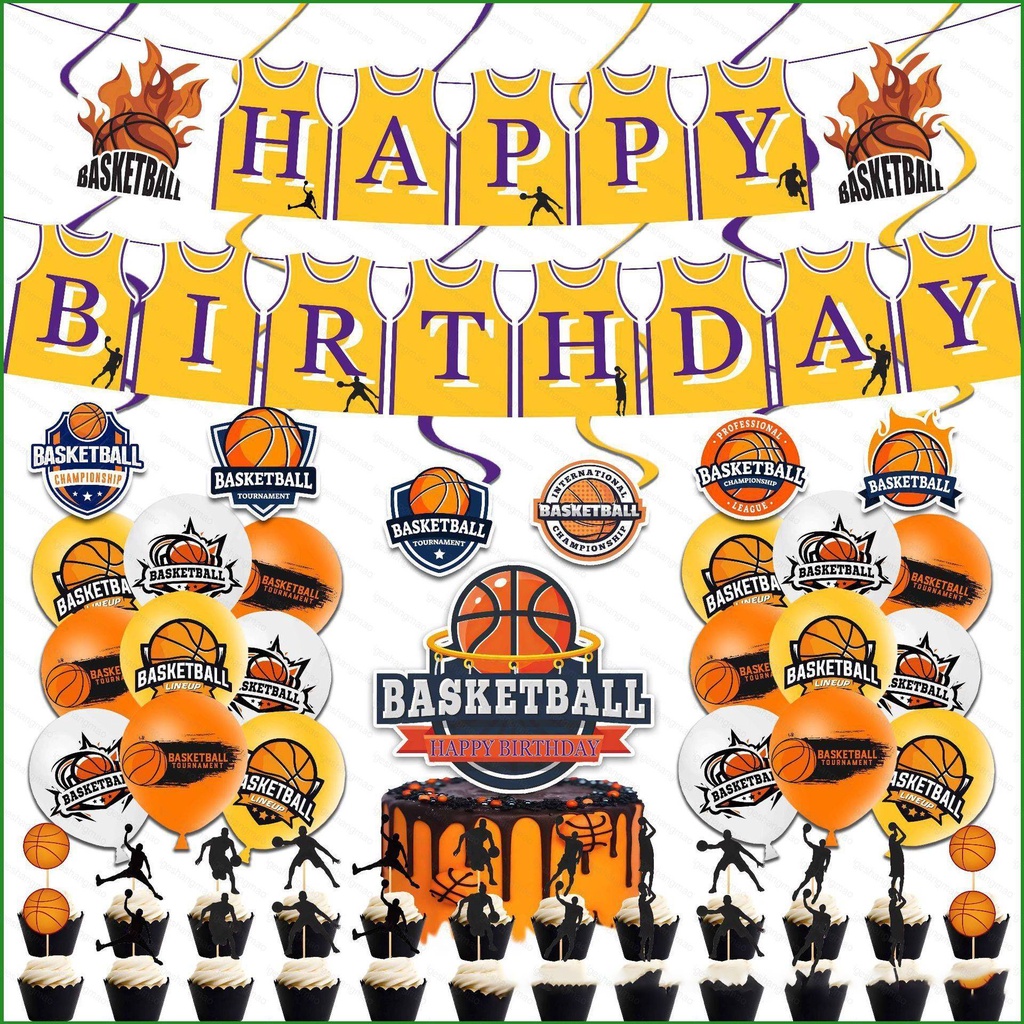 Mg1 ใหม่ ธีมบาสเก็ตบอล Lakers แบนเนอร์เค้ก ลูกโป่งหมุน สําหรับตกแต่ง ...