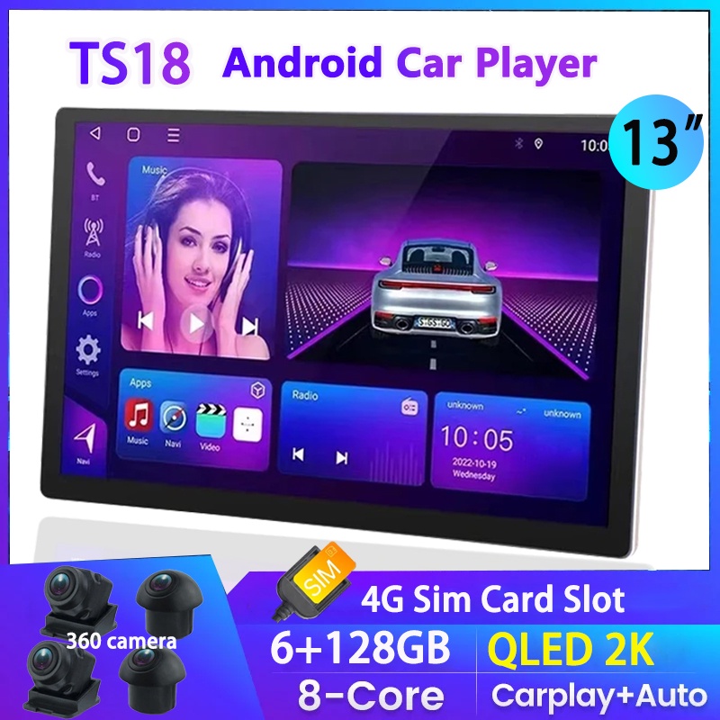 TS18 หน้าจอ Android ด้วยกล้อง 360 13 นิ้ว/10/9 นิ้ว 8Core 6+128G จอแอนดรอยด์ QLED 2K 4GLte จอแอน ...