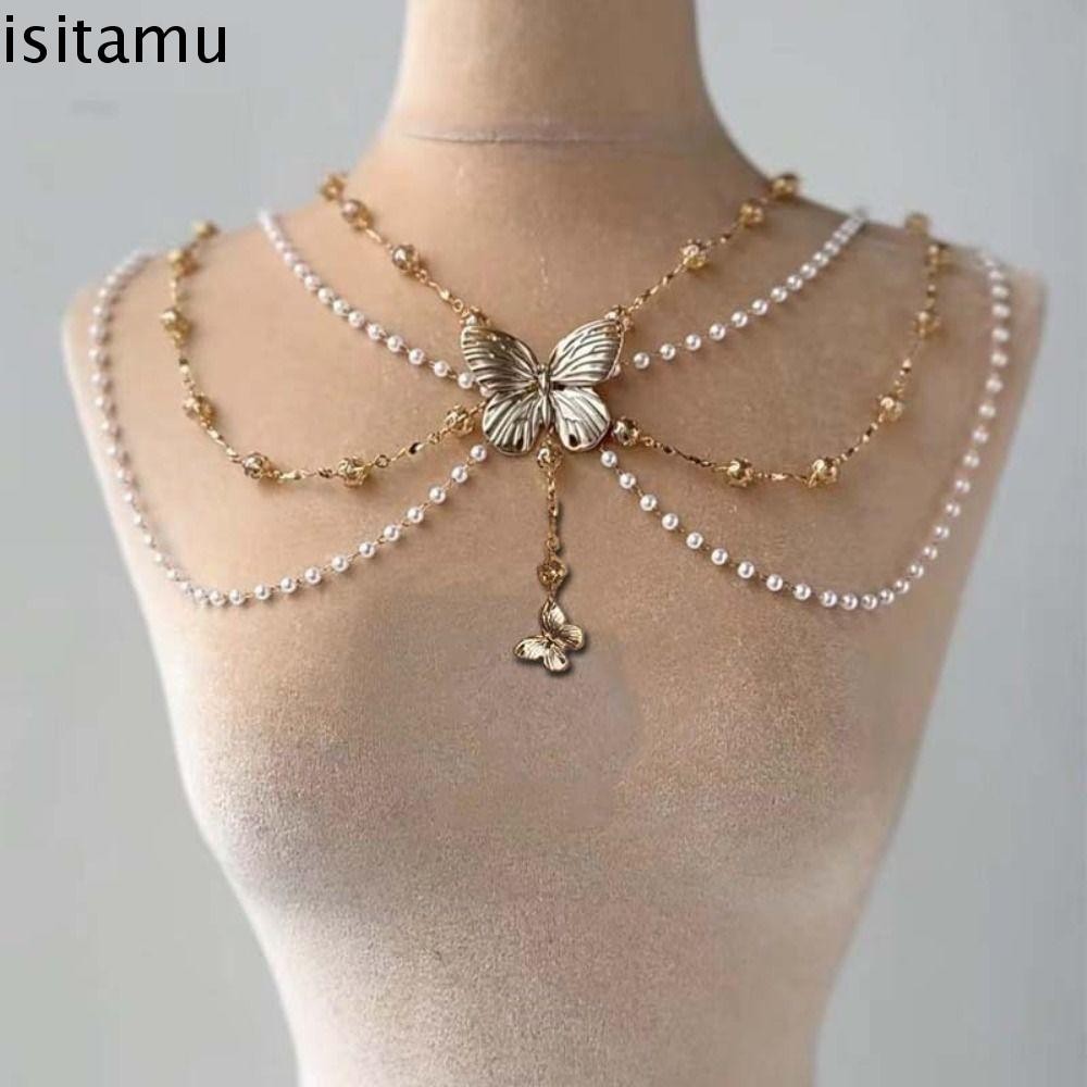 Isitaft Multilayer Pearl เอว Chain, สง่างามผีเสื้อ Y2k เข็มขัด,หรูหรา ...