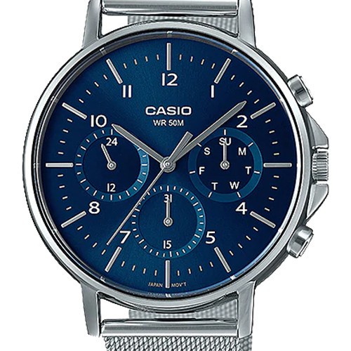 [Time Cruze] Casio Quartz Analog Stainless Steel Mesh Band Blue Dial Men Watch MTP-E321M-2AVDF ...