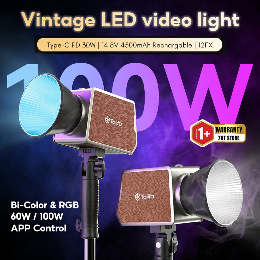 Tolifo PL60 PL100 Palm Light RGB&Bi-Color Vintage LED Video Light ไฟถือทรงวินเทจ รองรับPD 3.0 ...
