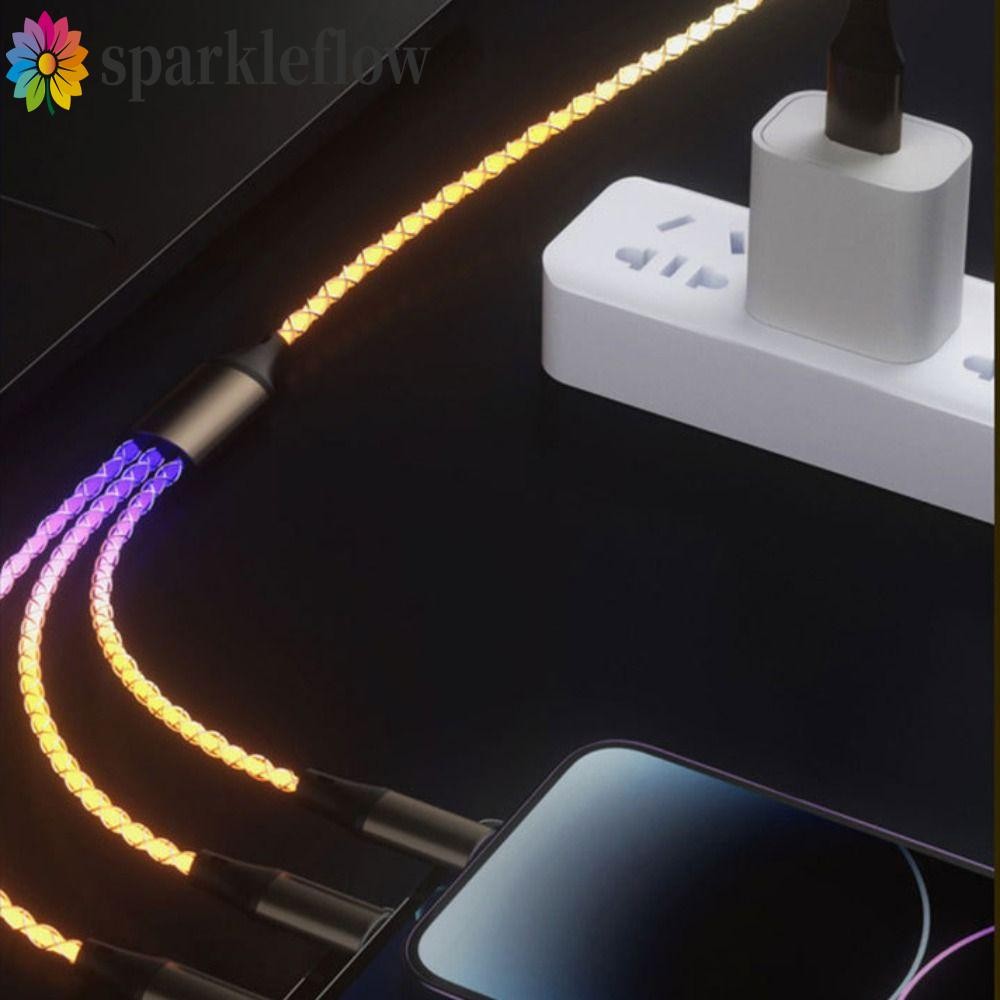 Sparkleflow RGB Lights สายชาร์จ, 3 in 1 6A 66W สายชาร์จเร็ว, สายโทรศัพท์ Android Head Type C สาย ...