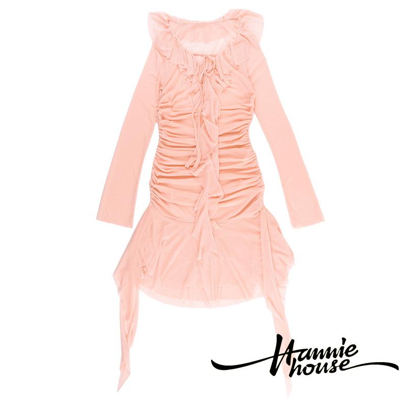 Hannie- ชุดเดรสแขนยาว แต่งริบบิ้น สีชมพู สําหรับผู้หญิง | Shopee Thailand