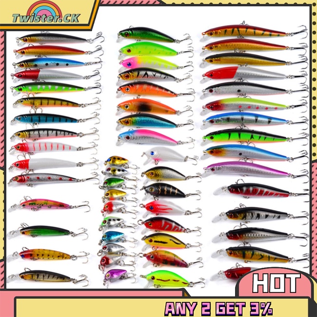 Twister.ck ชุดเหยื่อตกปลาน้ําจืด แบบแข็ง 56 ชิ้น Dws560 | Shopee Thailand