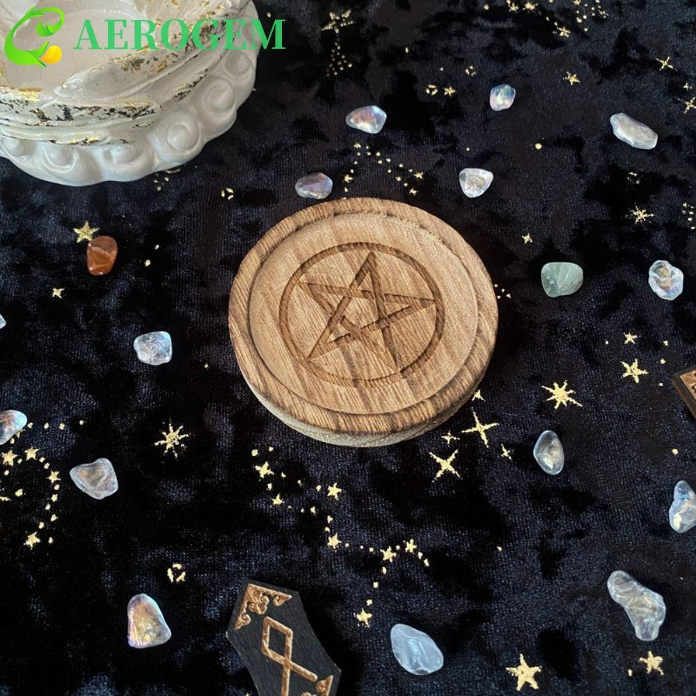 Aerogem ถาดแท่นบูชาแม่มด, งานฝีมือทนทาน Pentagram เชิงเทียนไม้, แผ่น ...
