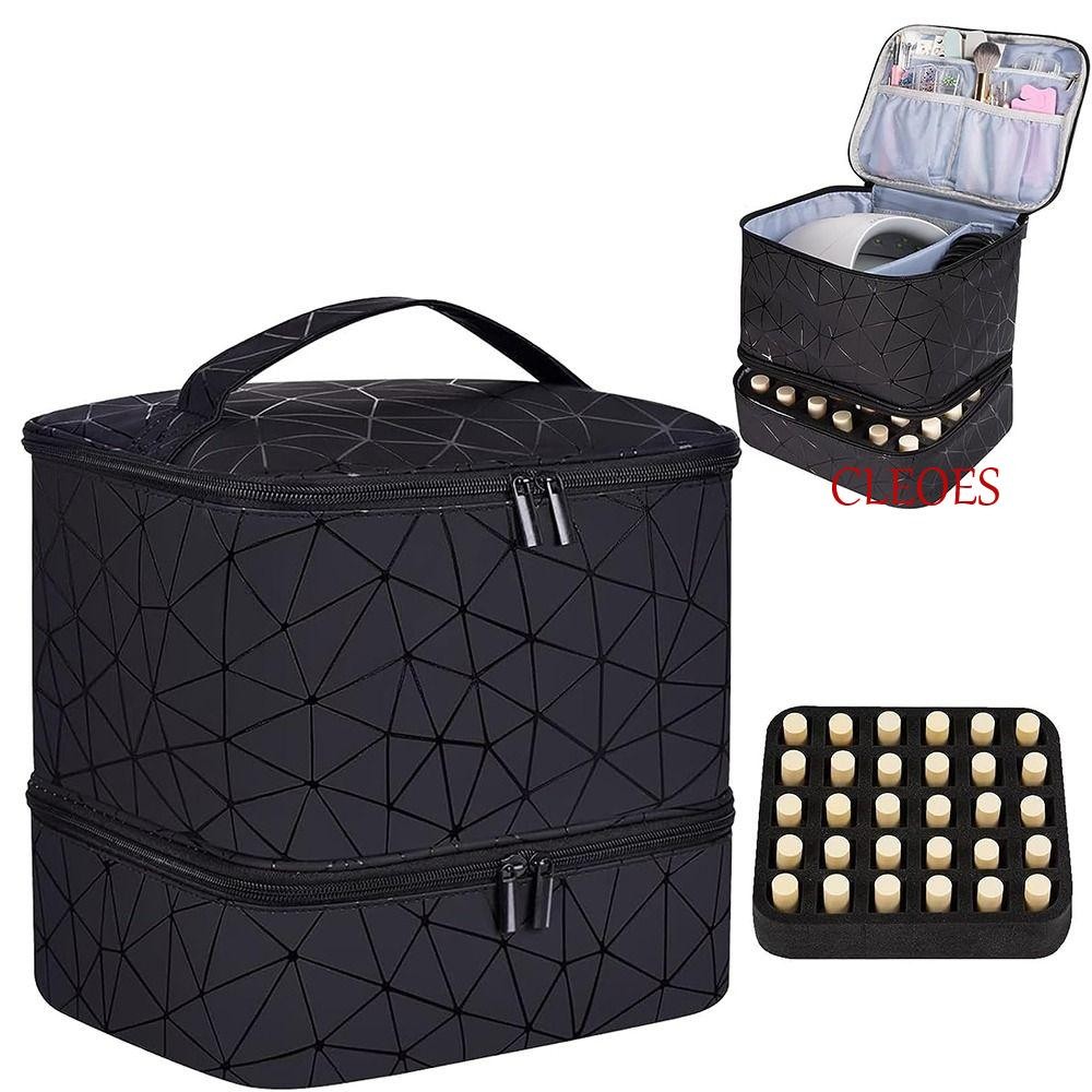 Cleoes ที่เก็บยาทาเล็บ, Double-Layer PU หนังเล็บชุดกระเป๋าถือ,แบบพกพา ...