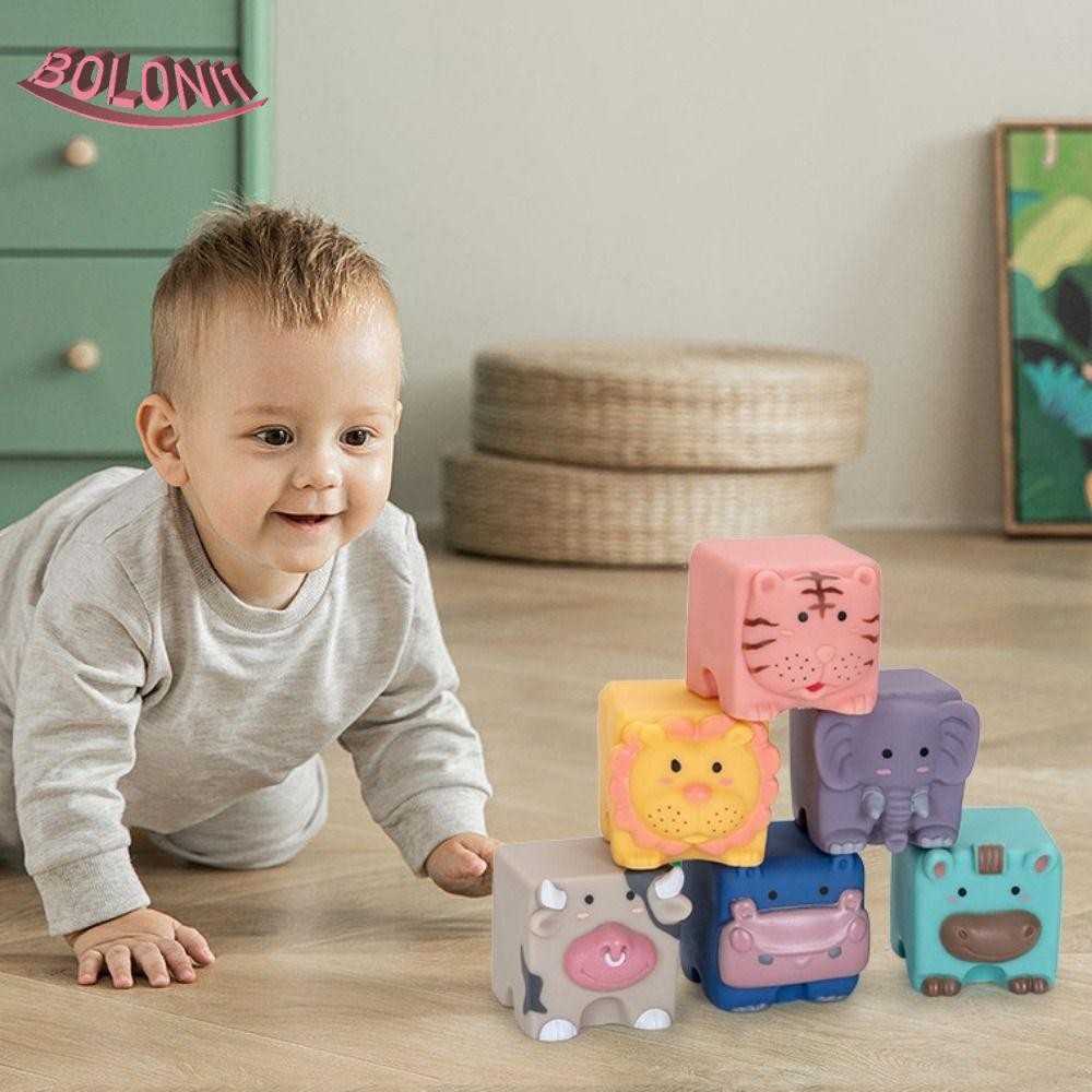 Bo 6PCS ซิลิโคน Building Blocks, Soft Puzzle Cube Baby Grasp ของเล่น ...