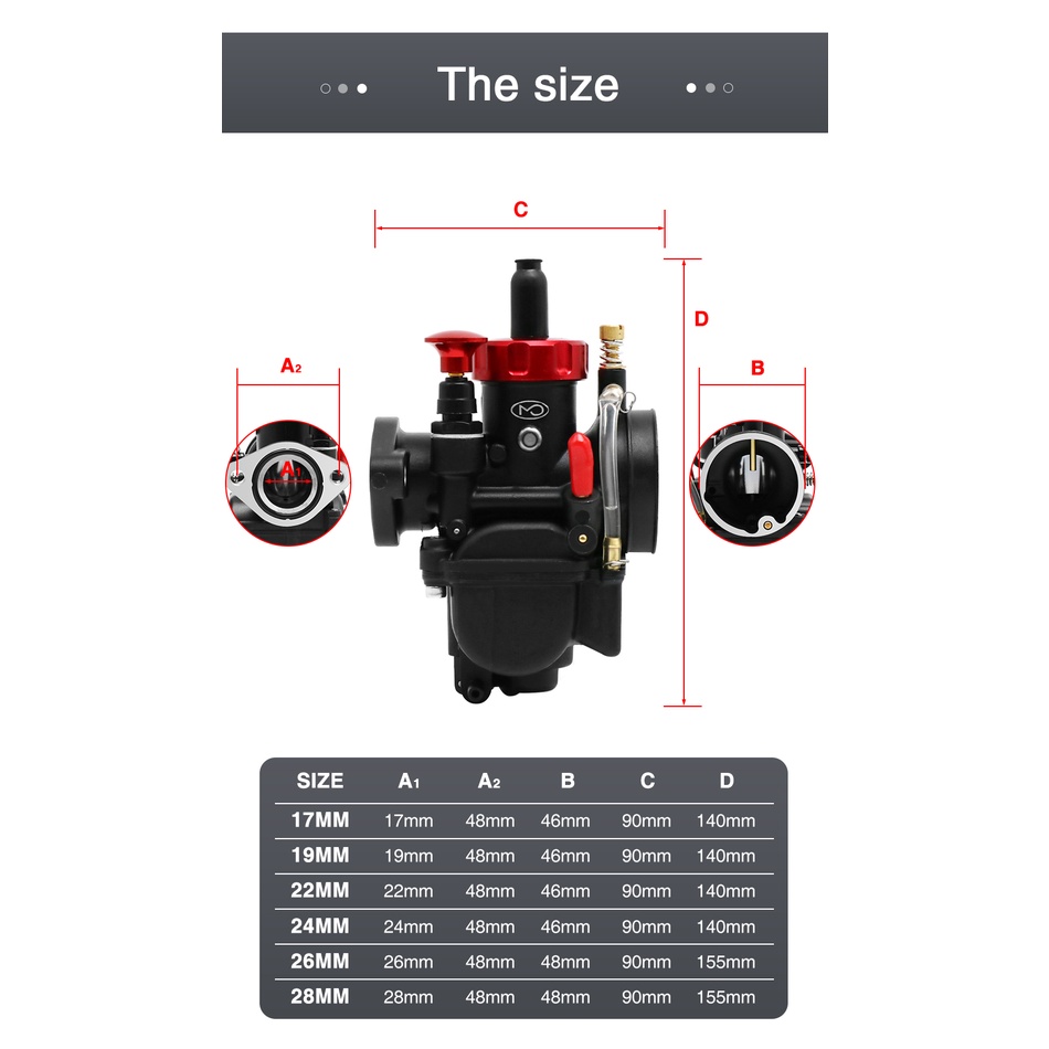 NIBBI 2T 4T Carburetor PE17 19 22 24 26 28mm Flange Motorcycle Engine with Carb Jets for YAMAHA ...