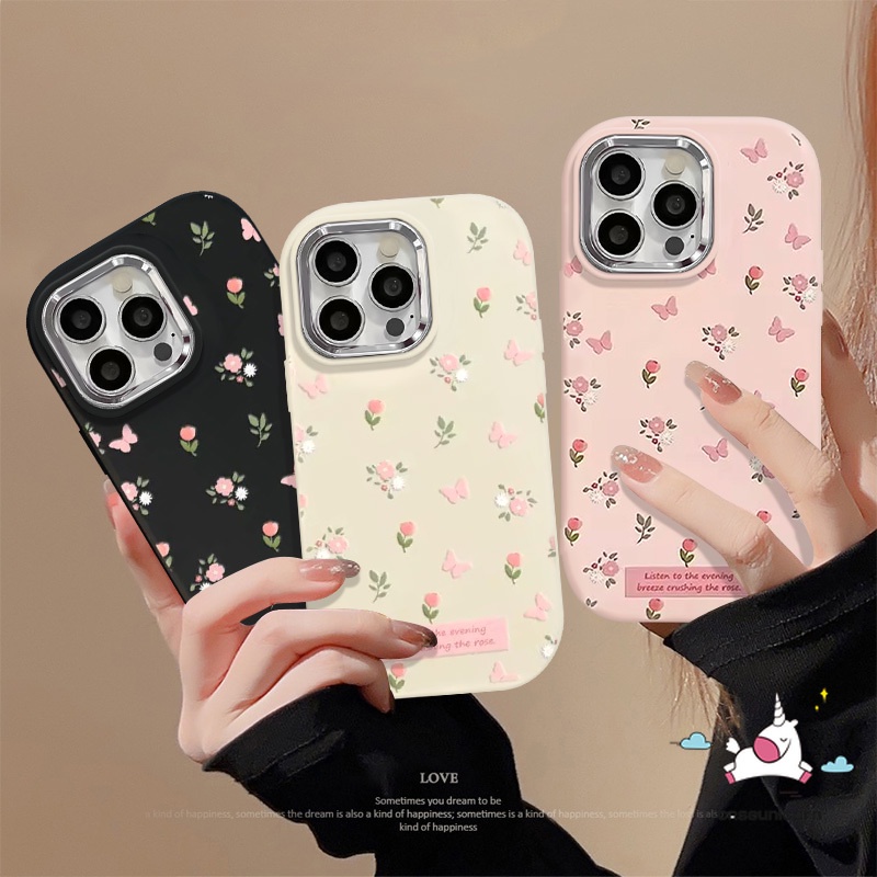 เคสโทรศัพท์มือถือชุบโลหะ ลายการ์ตูนผีเสื้อ ดอกไม้ สําหรับ Oppo A57 A38