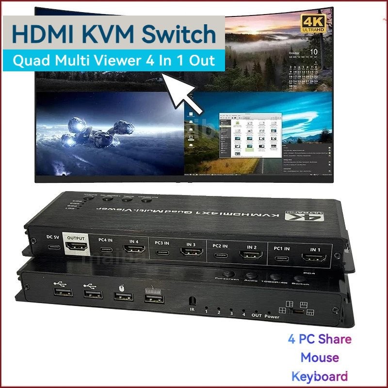 4K HDMI KVM Switch 4x1 พร้อม Quad Multi Viewer 4 in 1 out HDMI ...